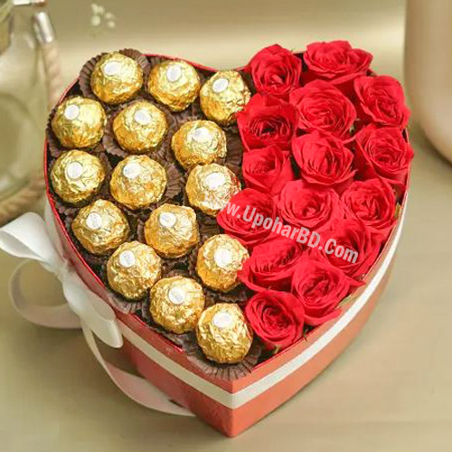 Order heart shape gift box with red rose and Rocher in valentine for ...